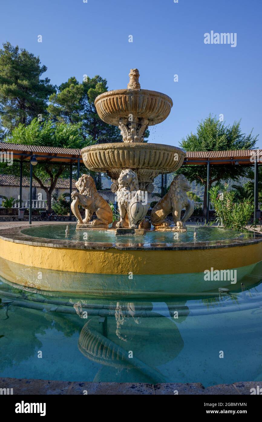Arab-style water fountain with lions in the Andalusian town of Siles ...