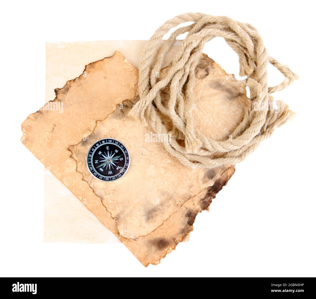 Old paper with compass and rope isolated on white Stock Photo - Alamy