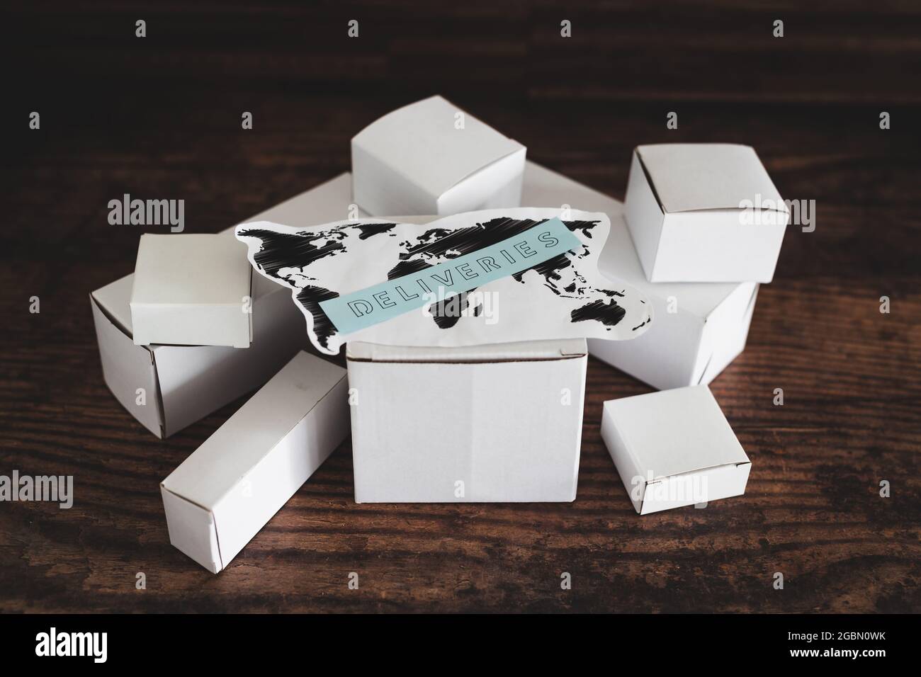 shipping industry and online shopping concept, group of white delivery ...