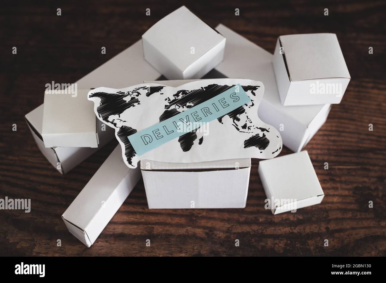 shipping industry and online shopping concept, group of white delivery ...