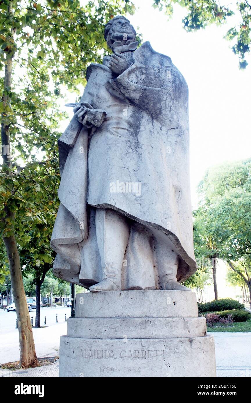 Statue of Almeida Garrett, 19th-century Portuguese poet, orator ...