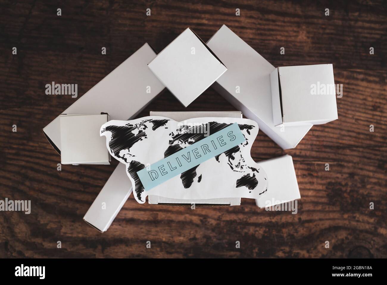 shipping industry and online shopping concept, group of white delivery ...