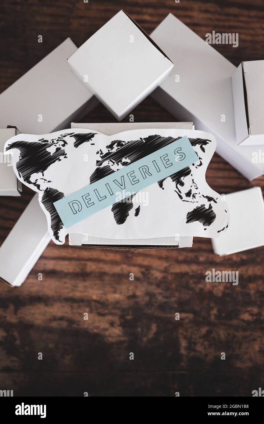 shipping industry and online shopping concept, group of white delivery ...