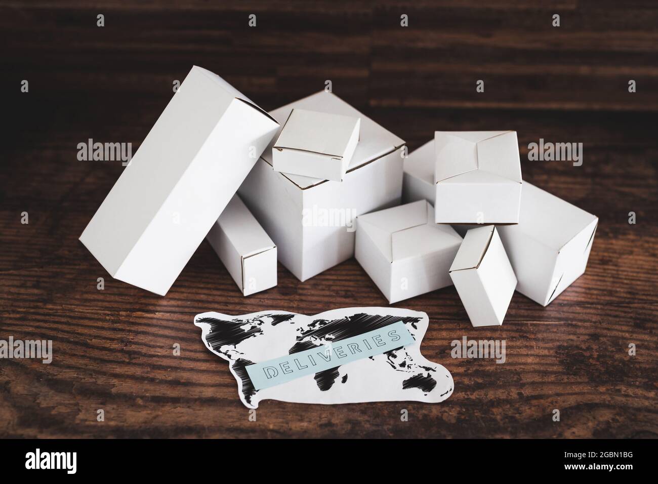 shipping industry and online shopping concept, group of white delivery ...