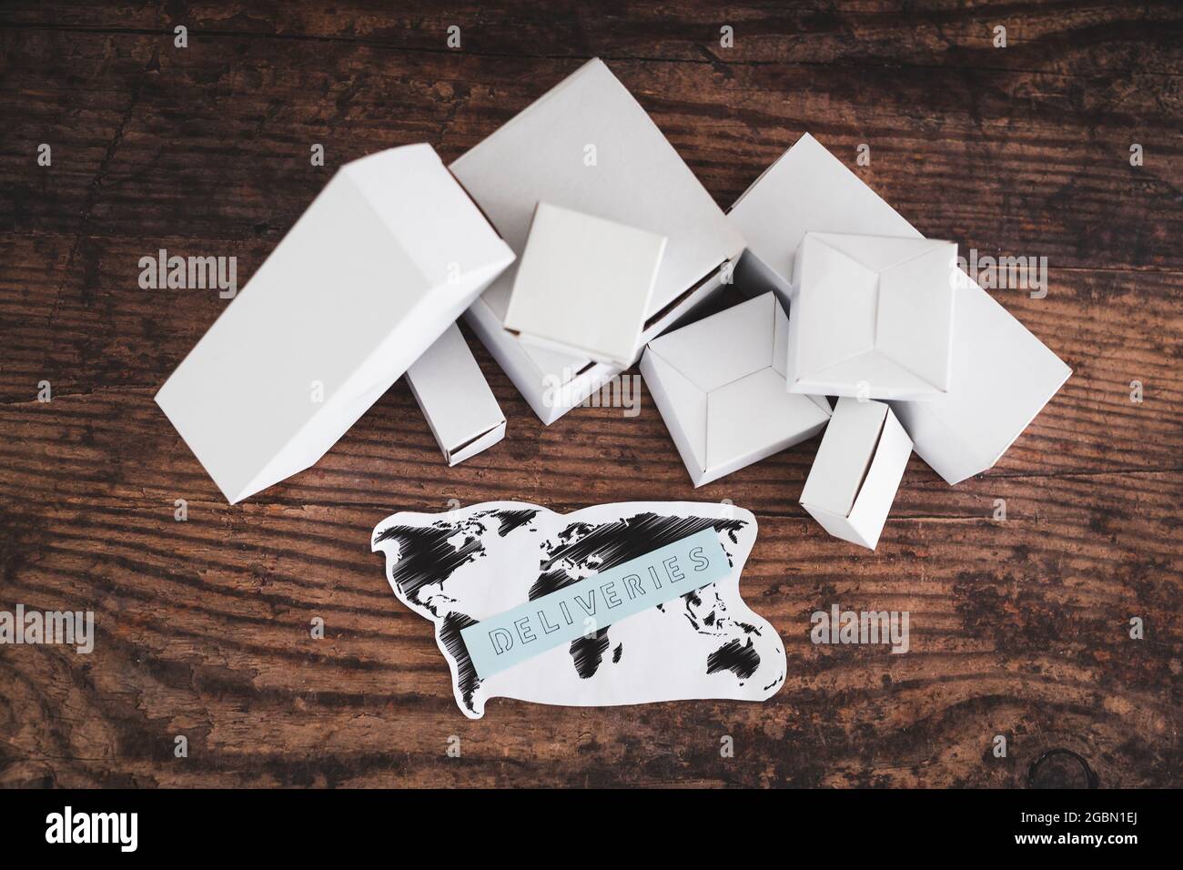 shipping industry and online shopping concept, group of white delivery ...