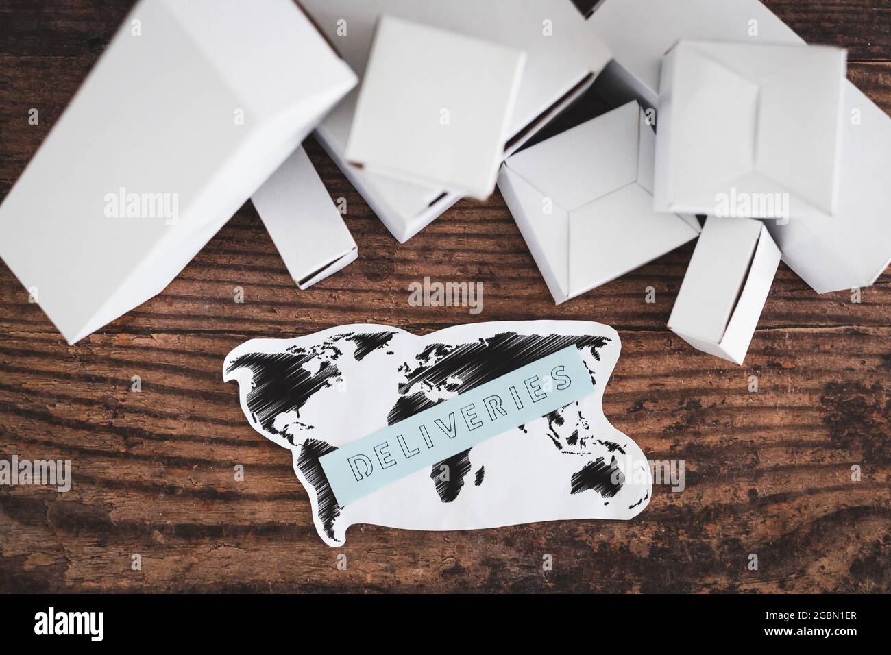 shipping industry and online shopping concept, group of white delivery ...