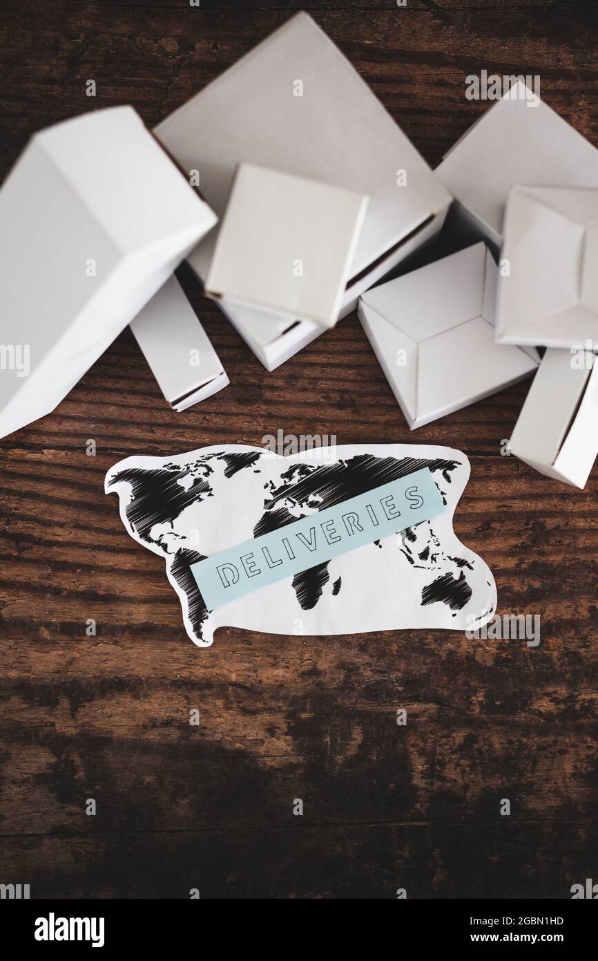 shipping industry and online shopping concept, group of white delivery ...