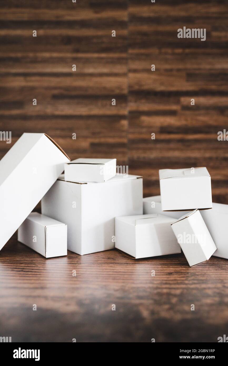 shipping industry and online shopping concept, group of white plain ...