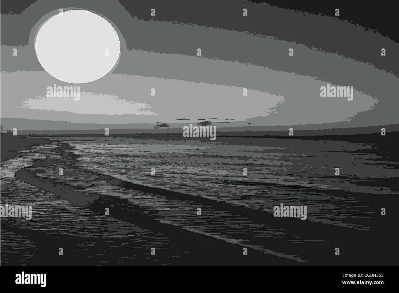 Moon rising over calm sea Stock Vector Images - Alamy