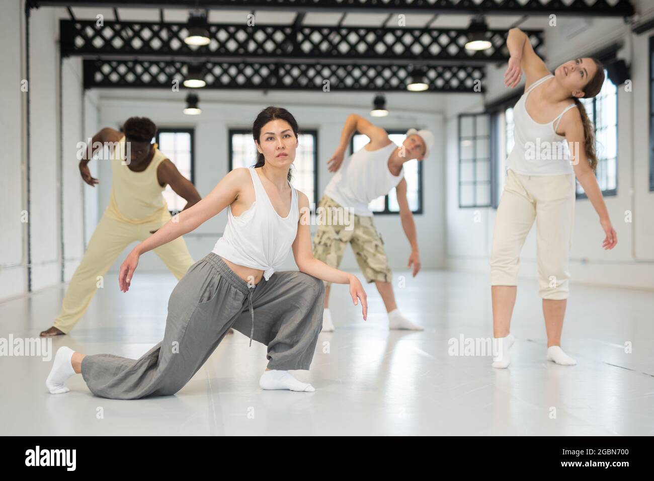Dancers on stage, choreography with elements of theatrical production ...