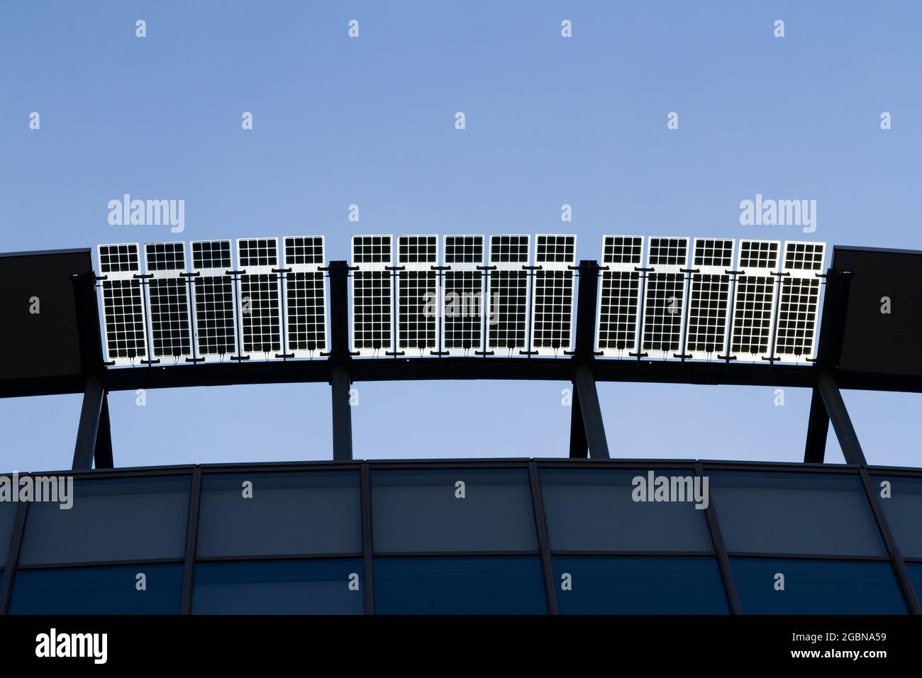 Solar energy cells (solar panels) on the top of a building in Shibuya ...
