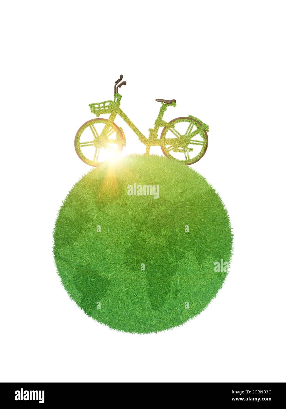 Green bicycle driving on planet isolated on white background ...