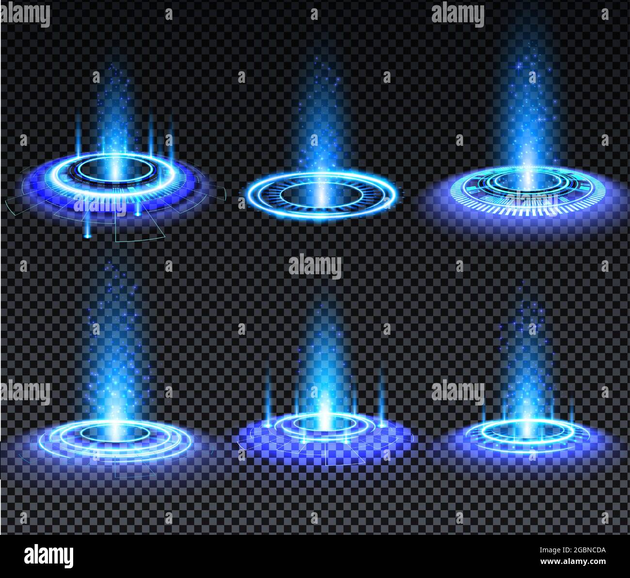 Blue hologram portal set. Magic fantasy portal. Magic circle teleport ...