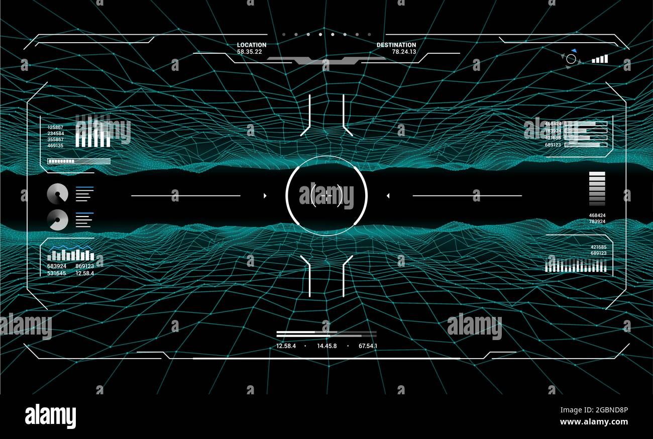 HUD target aim controls on futuristic screen interface, vector ... HUD target aim controls on futuristic screen interface, vector ...