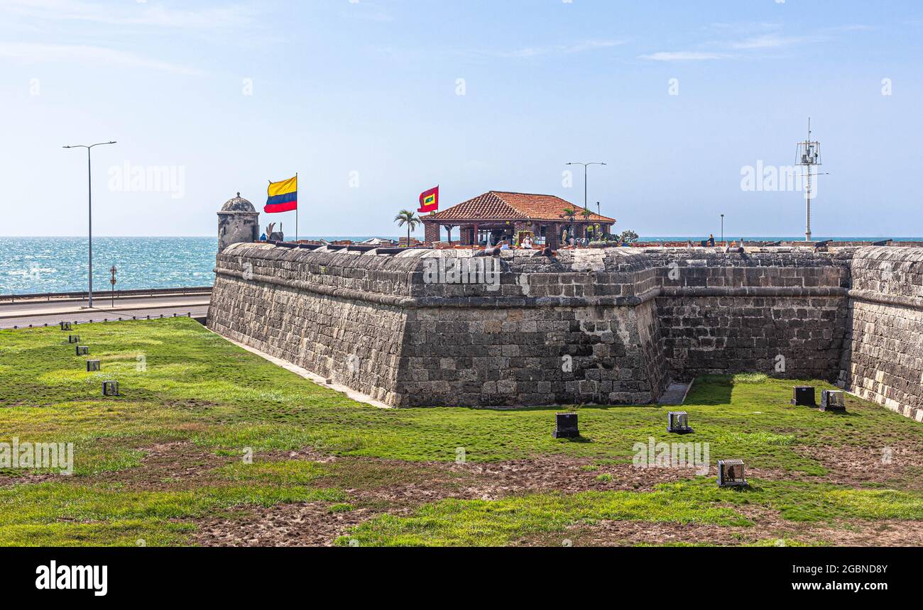 Long shot of Baluarte de Santo Domingo, Cartagena de Indias, Colombia ...