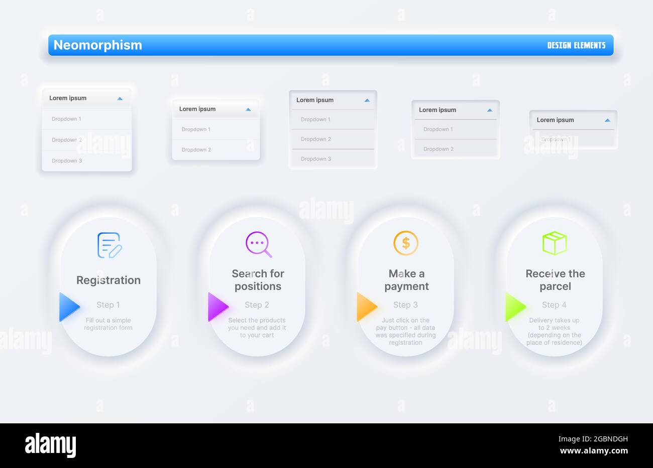 Neomorphic Ui user interface buttons, search and switchers. Web page ...