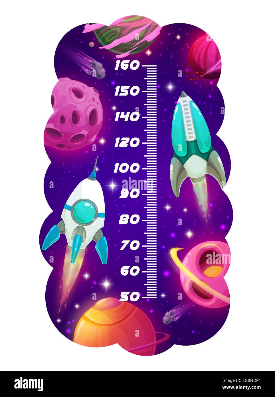 Galaxy kids height chart. Space rocket and planets. Child growth ...
