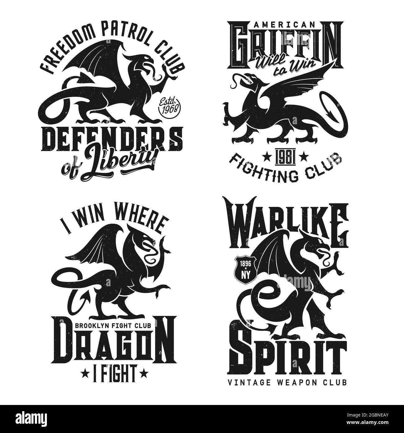 Tshirt prints with heraldic griffins, vector mascot for fighting club ...
