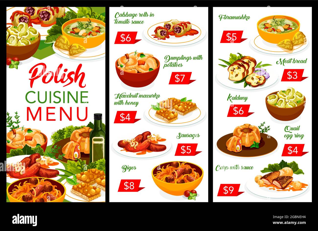 Polish cuisine restaurant menu. Faramushka soup, cabbage rolls and ...