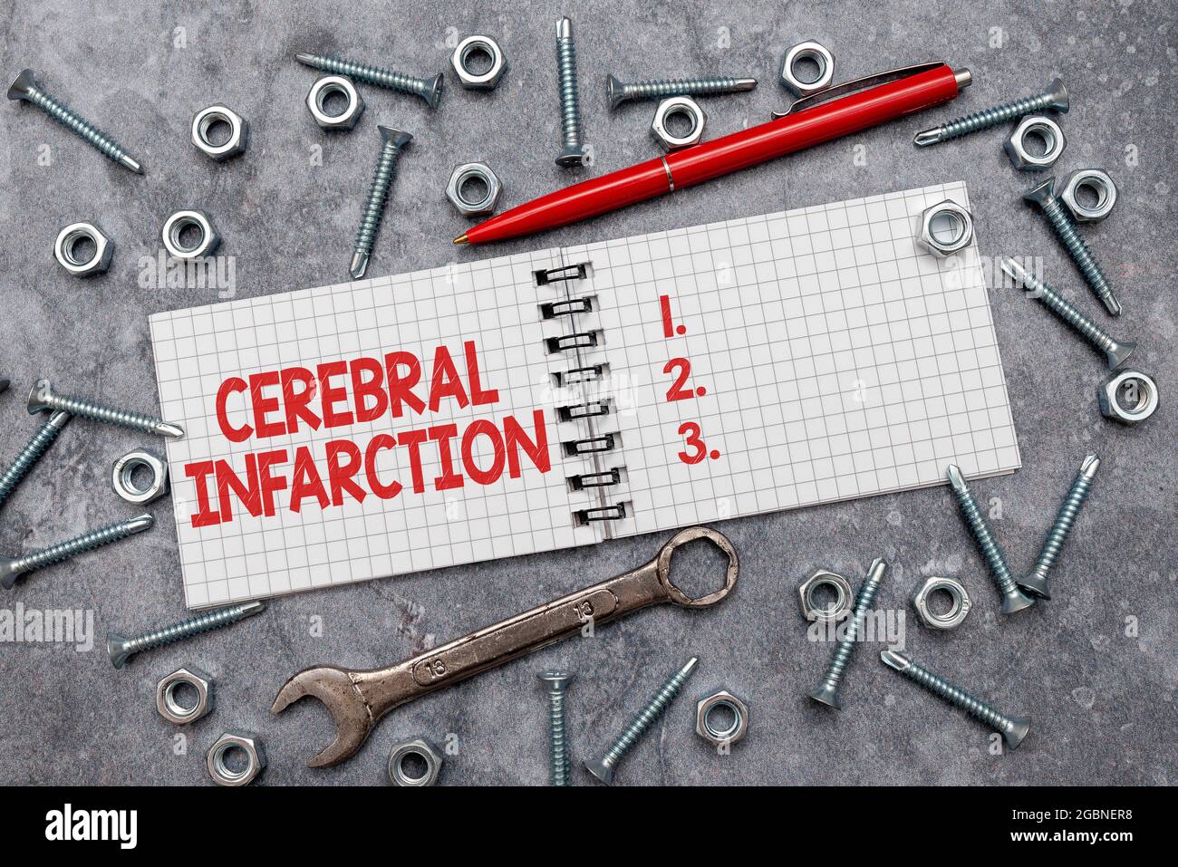 Text sign showing Cerebral Infarction. Concept meaning focal brain ...