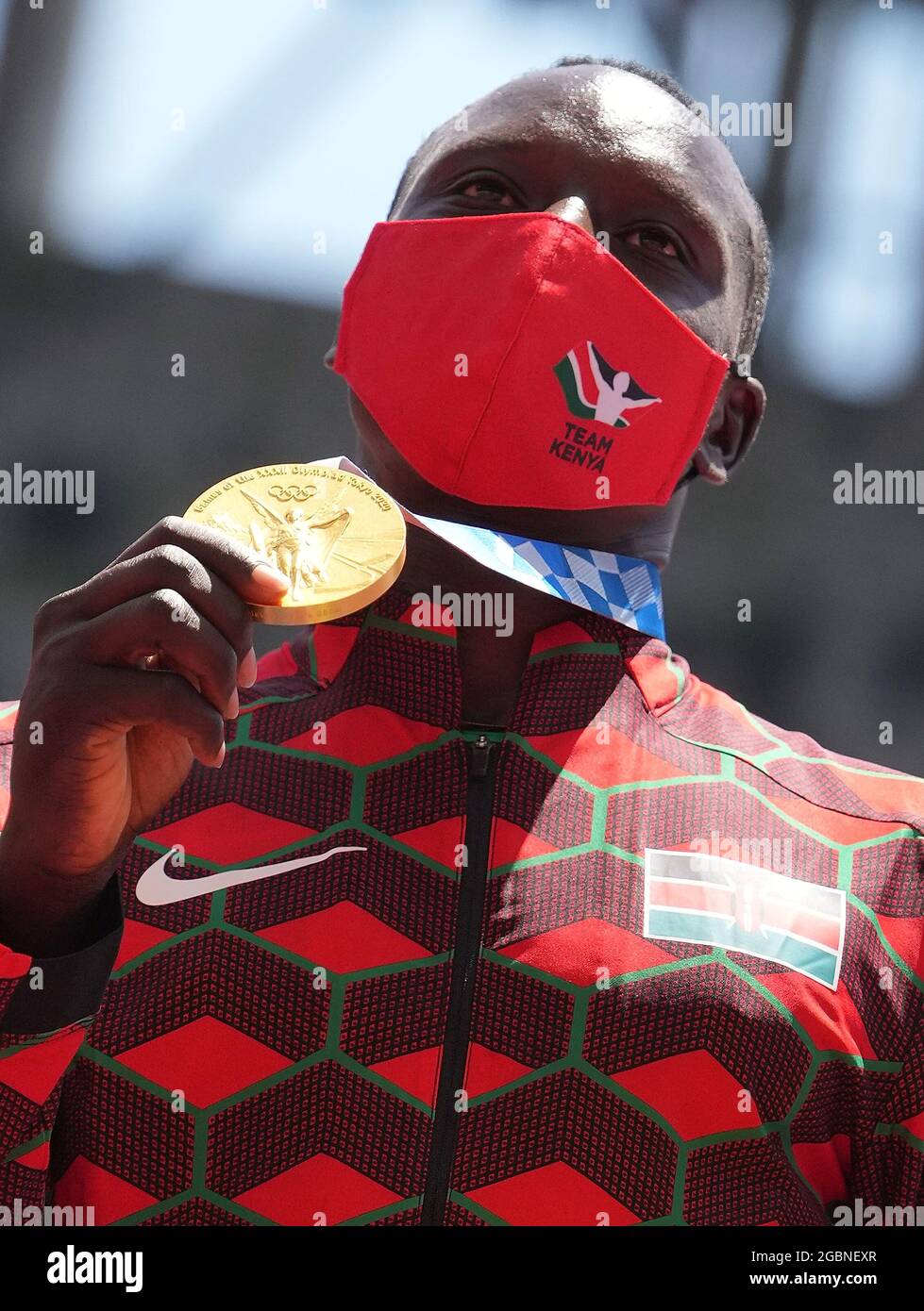 Tokyo, Japan. 5th Aug, 2021. Emmanuel Kipkurui Korir of Kenya reacts ...
