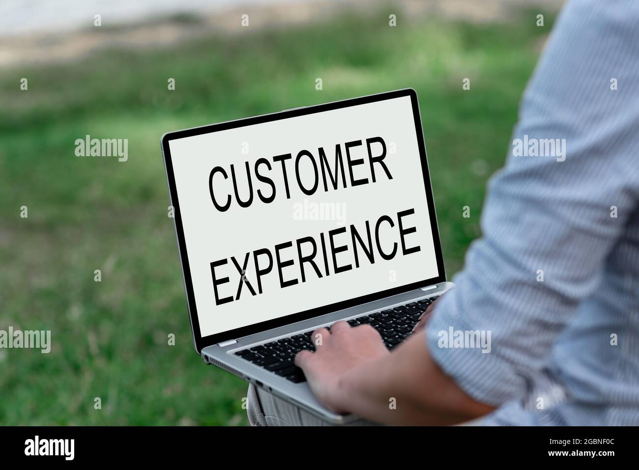 Hand writing sign Customer Experience. Word Written on product of an ...