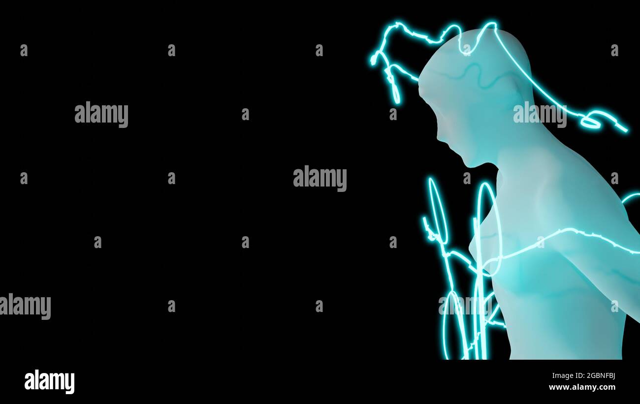 3D render of a human body with blue electric lights coming out of it on ...