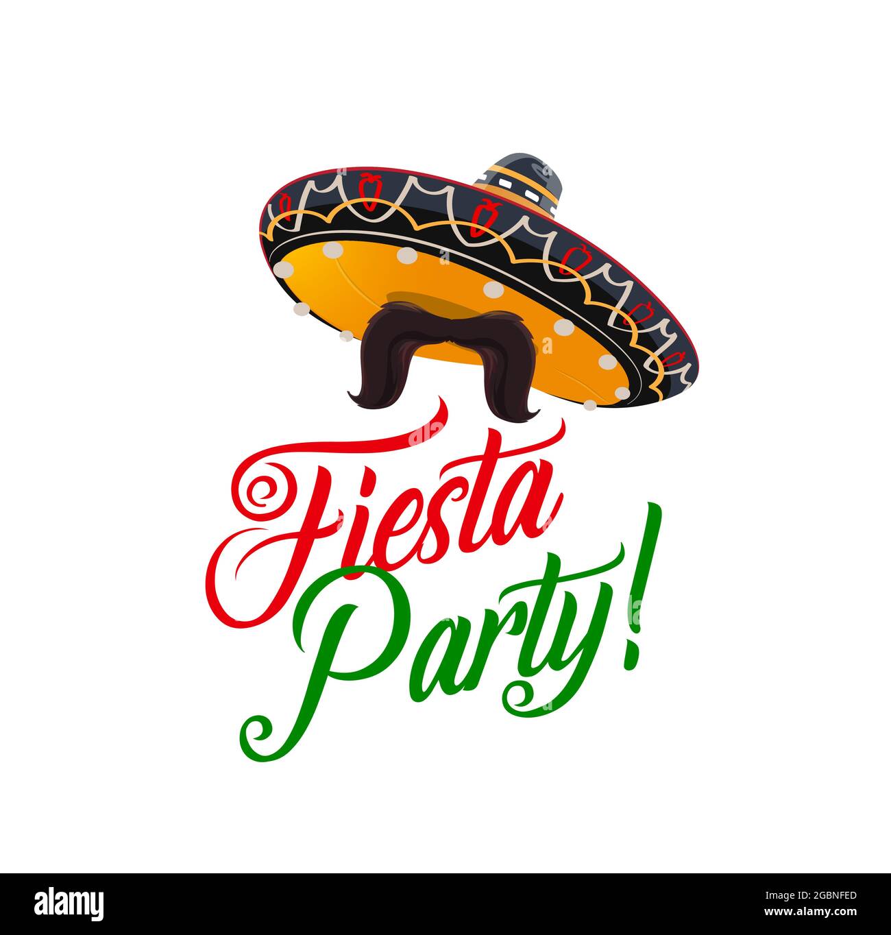 Fiesta party design. Mexican sombrero hat, mustaches or moustaches of ...