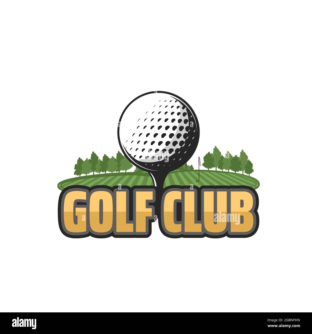 Golf club vector icon with field and ball. Golf sport green course with ...