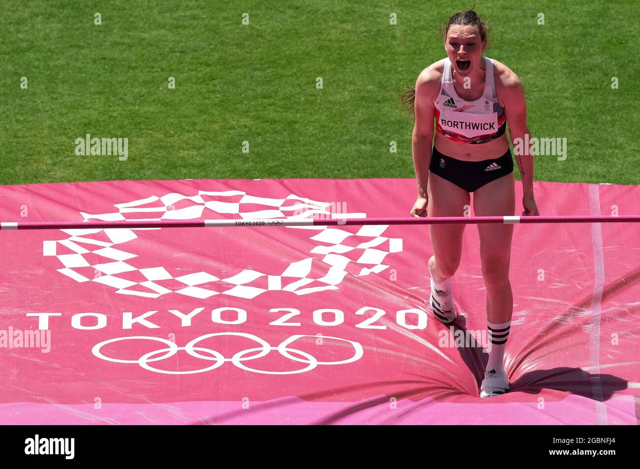 Great Britain's Emily Borthwick clears the 1.93m bar during the Women's ...