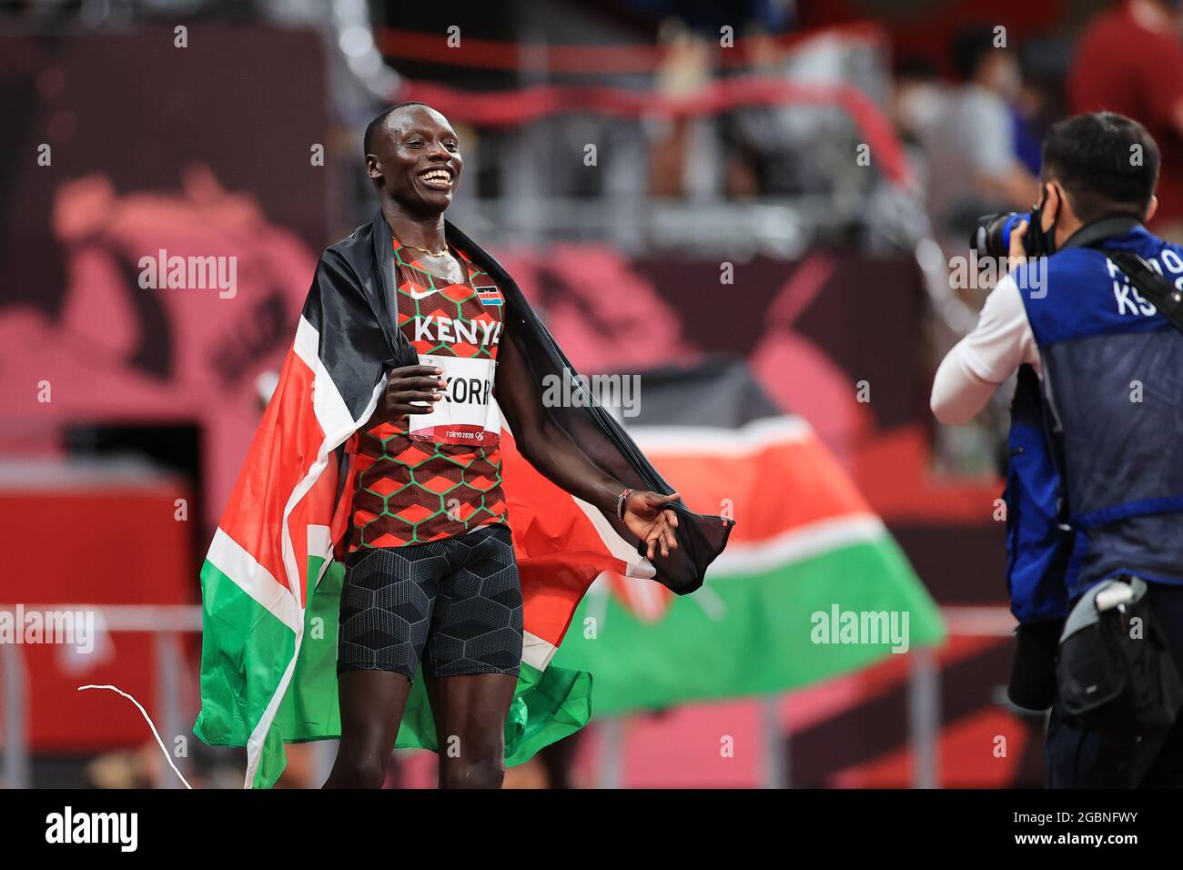 Tokyo, Japan. 4th Aug, 2021. KORIR Emmanuel Kipkurui (KEN) celebrates ...