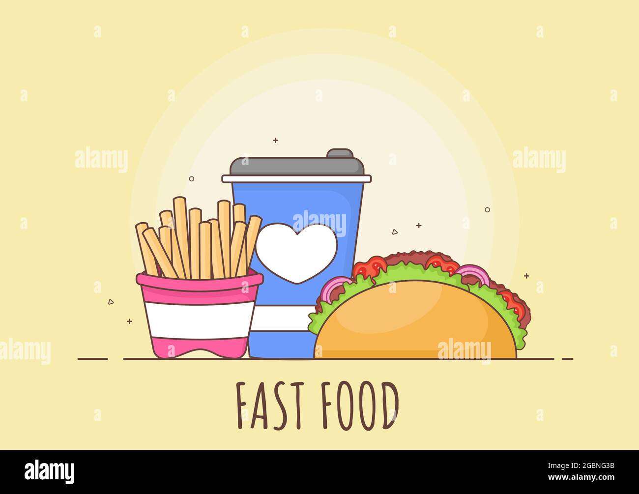 Cute Taco Fast Food Background Vector Illustration With Refreshing ...