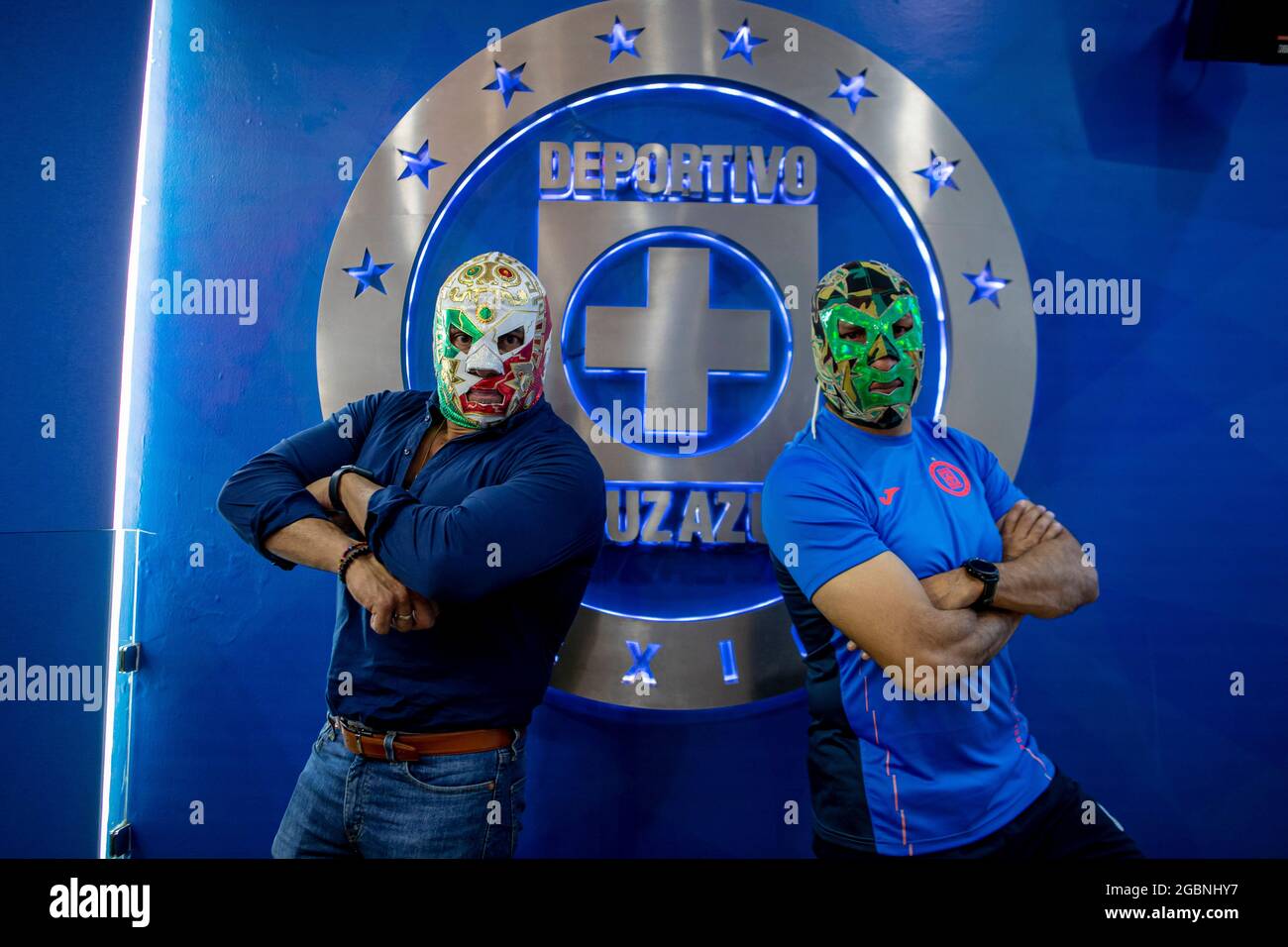 Mexico City, Mexico, August 4, 2021: Wrestler Dr Wagner and Oscar Perez ...