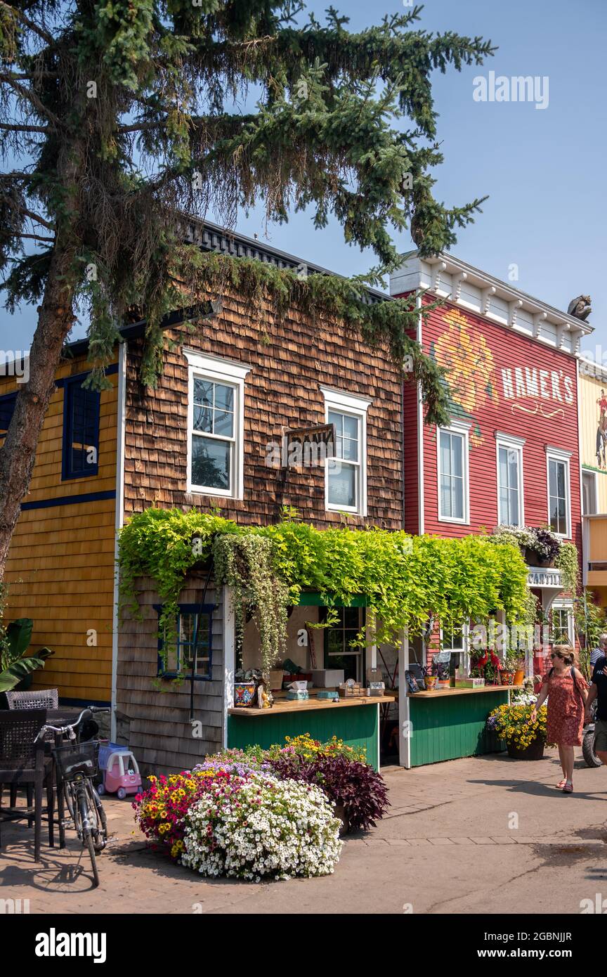 Okotoks, Alberta - August 3, 2021: facades of beautiful buildings at ...