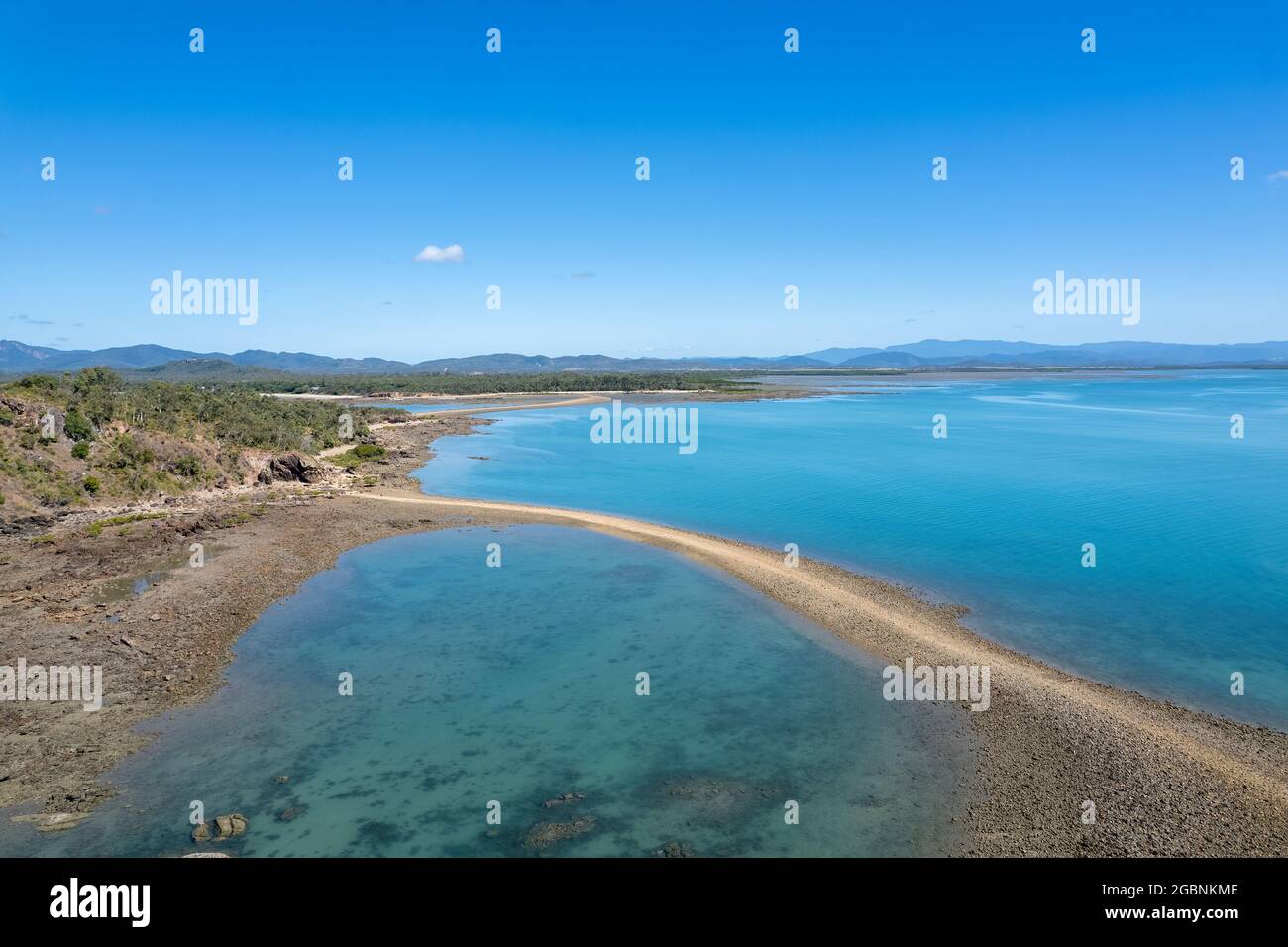 Walking track leading from the mainland to two small islands at low ...