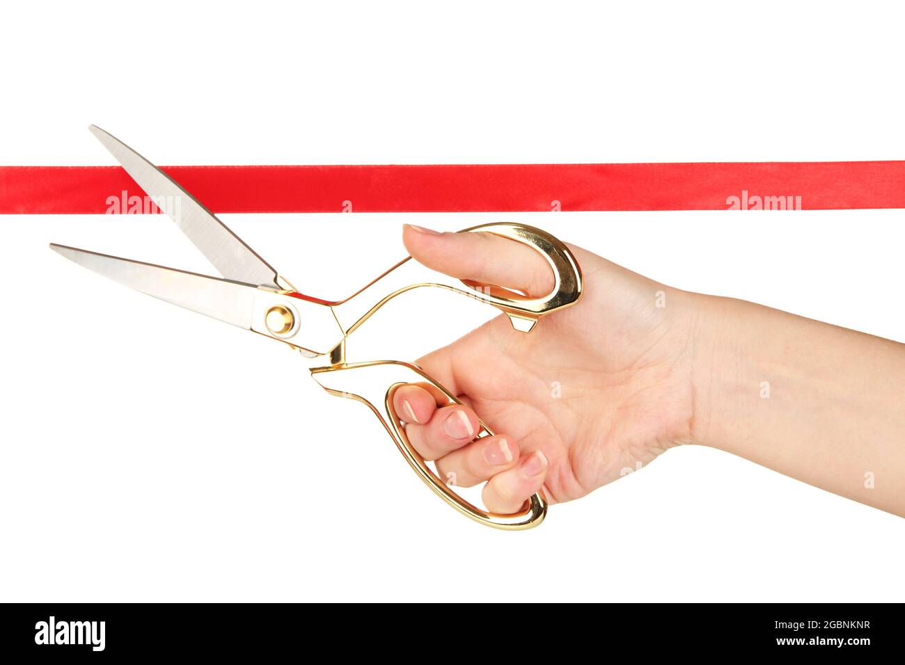 Cutting red ribbon isolated on white Stock Photo - Alamy