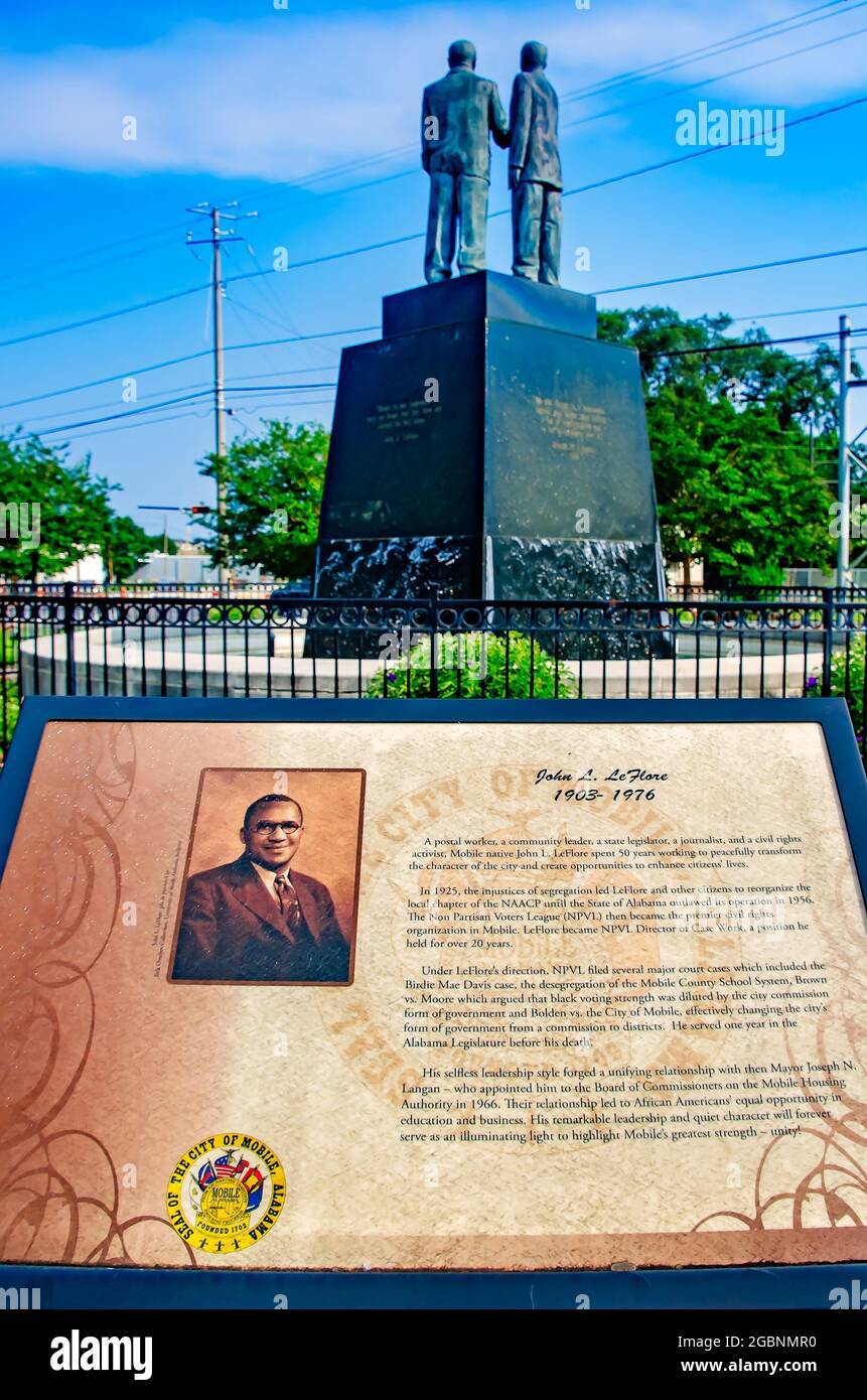 A plaque honors John LeFlore at Unity Point, Aug. 1, 2021, in Mobile ...