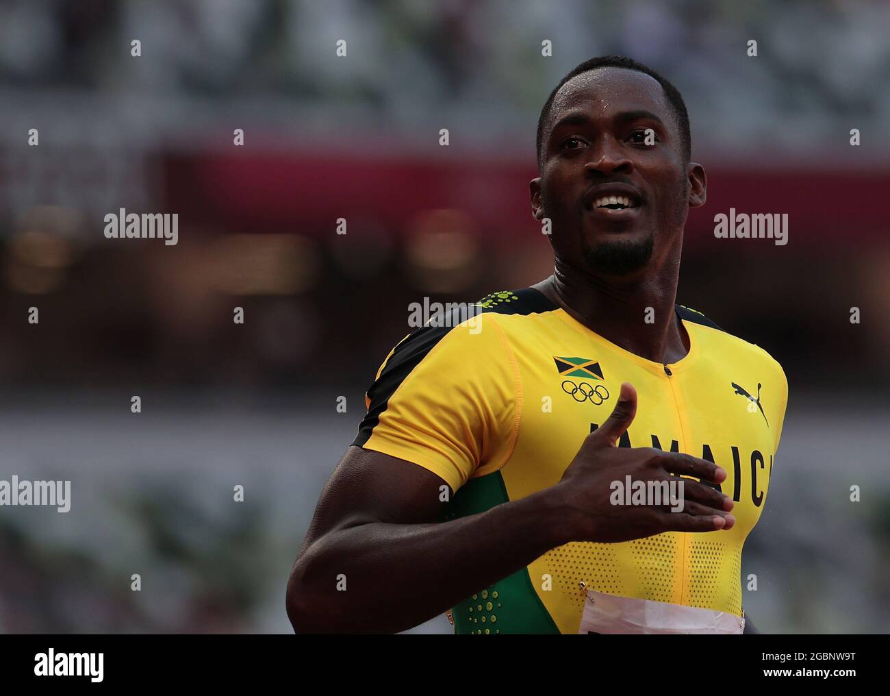 Tokyo, Japan. 5th Aug, 2021. Hansle Parchment of Jamaica celebrates ...