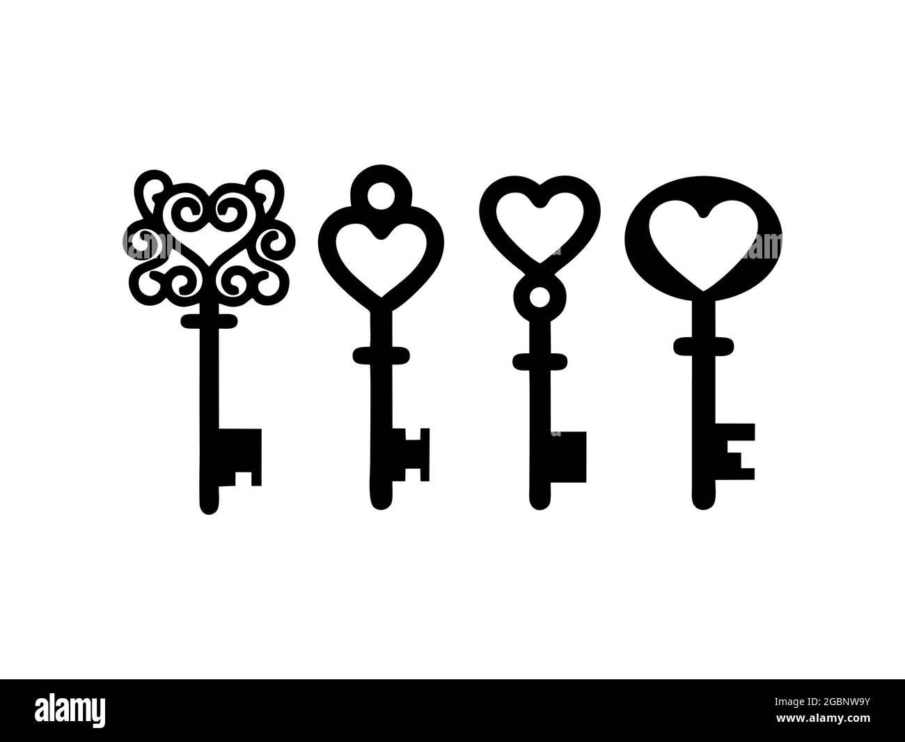 A vector Illustration of Love key glyph icon love and lock heart key ...