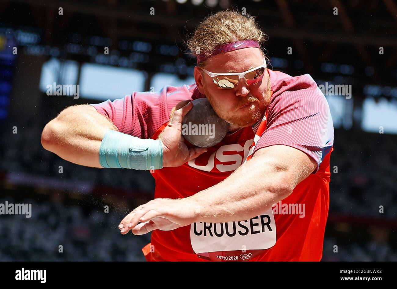 Tokyo, Japan. 5th Aug, 2021. Ryan Crouser of the United States competes ...