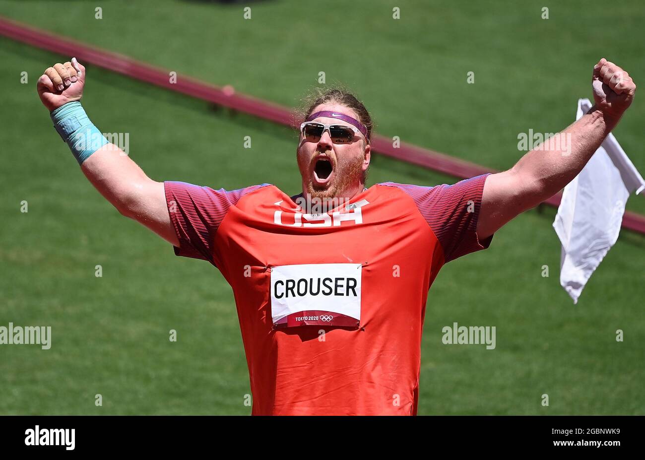 Tokyo, Japan. 5th Aug, 2021. Ryan Crouser of the United States reacts ...