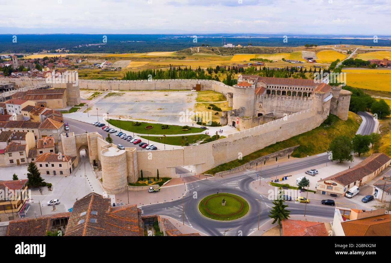 Aerial view of Cuellar Castle in Segovia Province, Leon, Spain Stock ...