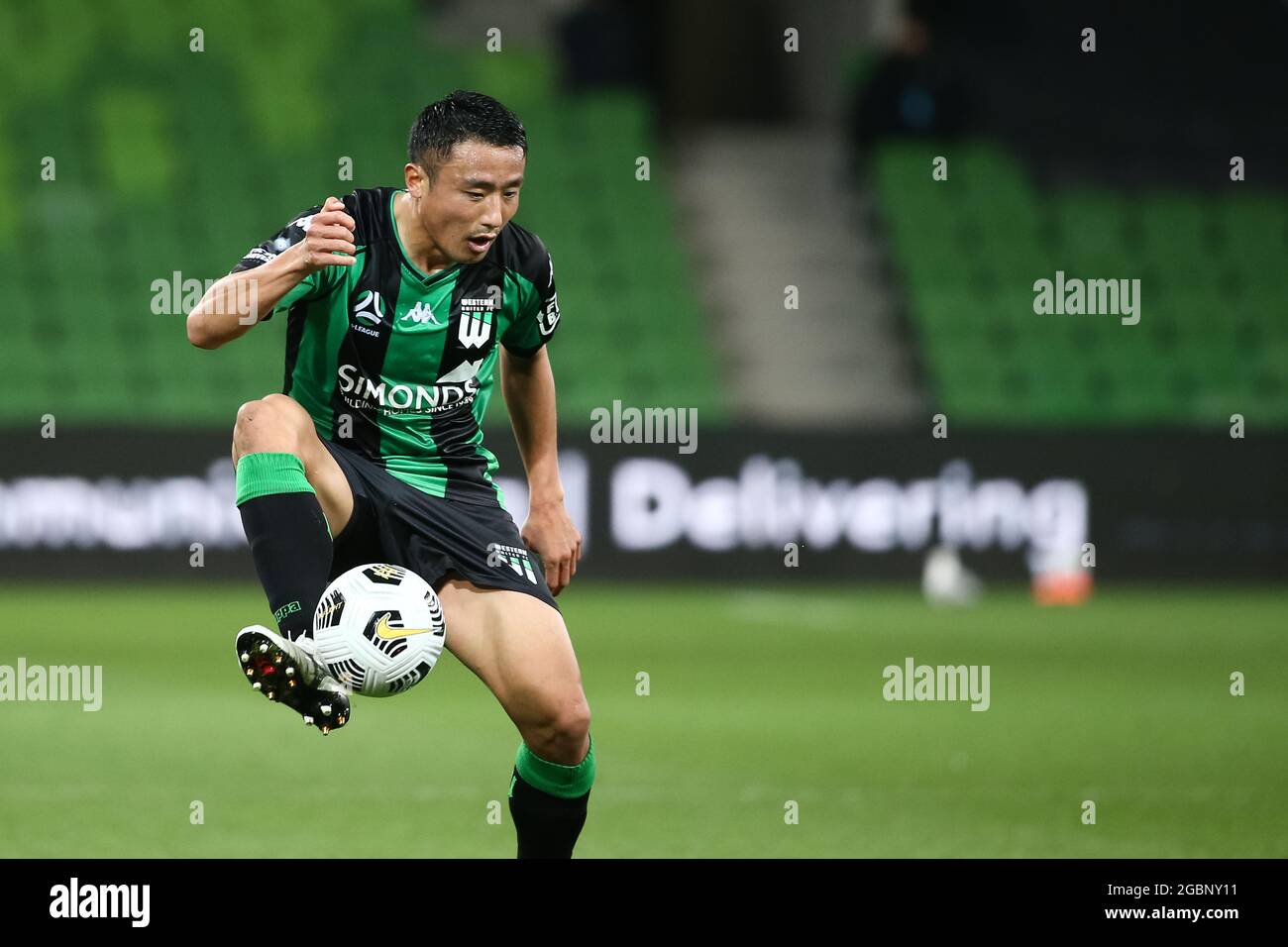 MELBOURNE, AUSTRALIA - MAY 28: Tomoki Imai of Western United kicks the ...