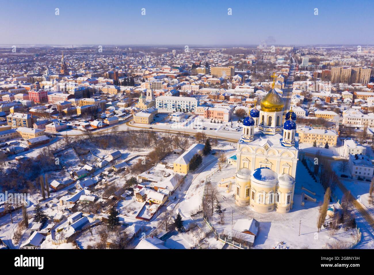 Aerial view of five domed Ascension Cathedral of Yelets in winter Stock ...