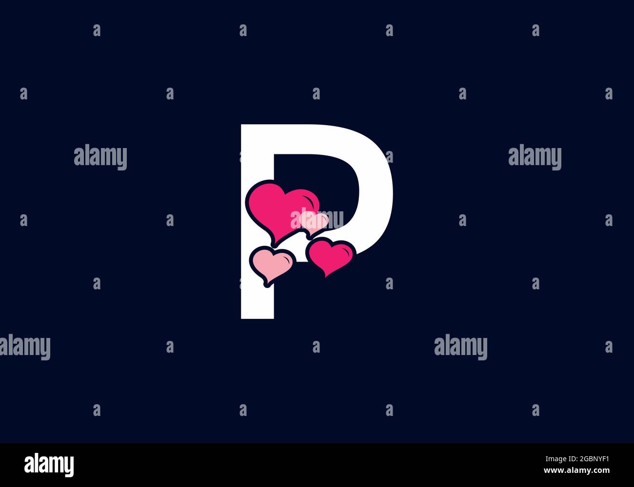 White pink color of P initial letter with love symbol design Stock ...