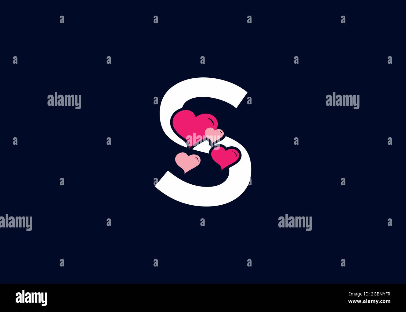 White pink color of S initial letter with love symbol design Stock ...