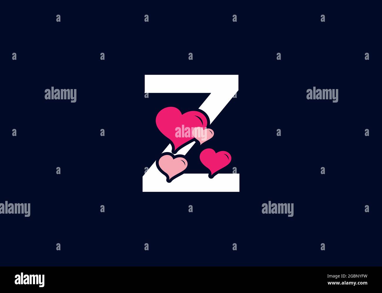 White pink color of Z initial letter with love symbol design Stock ...