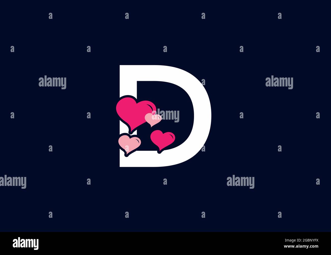 White pink color of D initial letter with love symbol design Stock ...