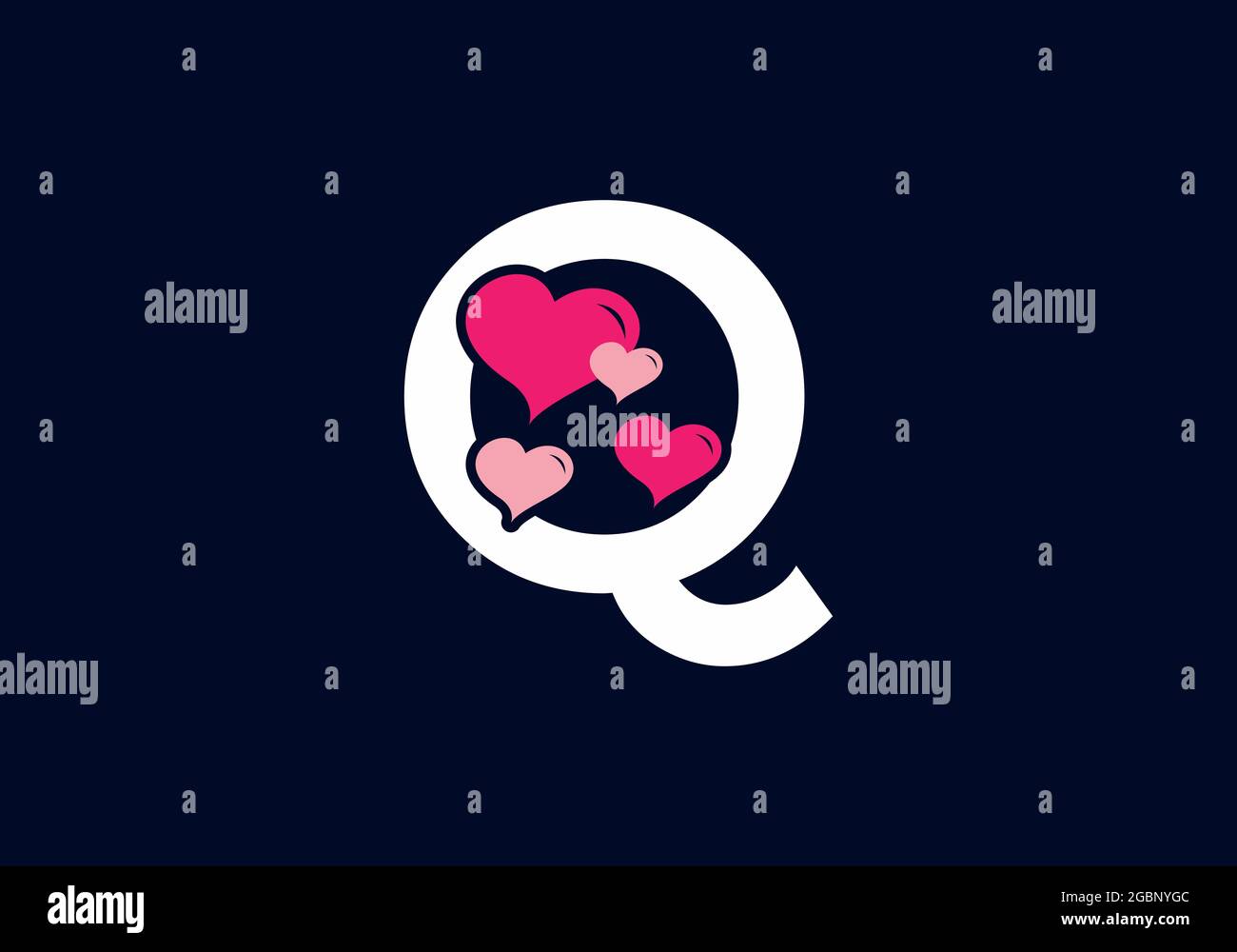 White pink color of Q initial letter with love symbol design Stock ...
