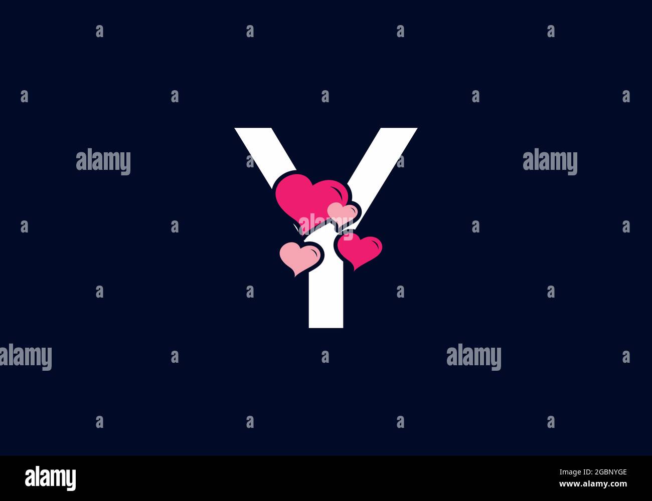 White pink color of Y initial letter with love symbol design Stock ...